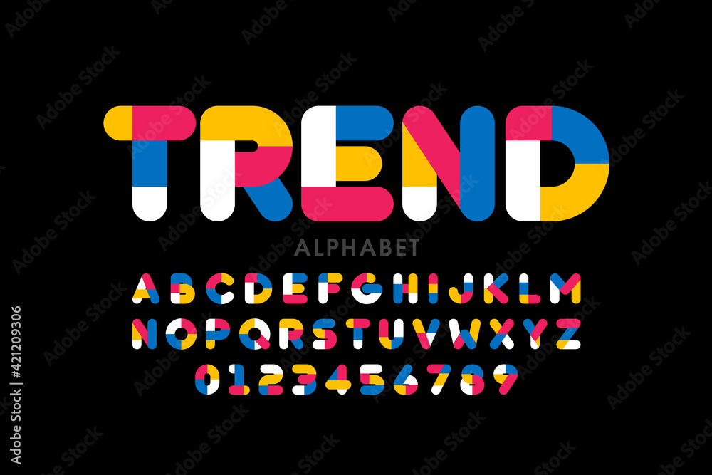 Modern style font, trendy color typography design, alphabet letters and ...