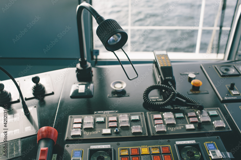 Control room of vessel and operated by captain and crews boat with have ...