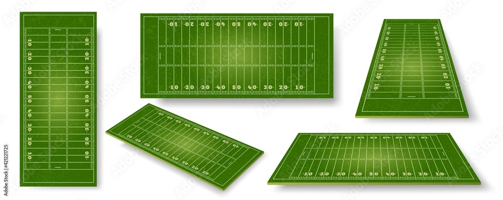 American football field. Realistic ball sport pitch sheme with zone ...