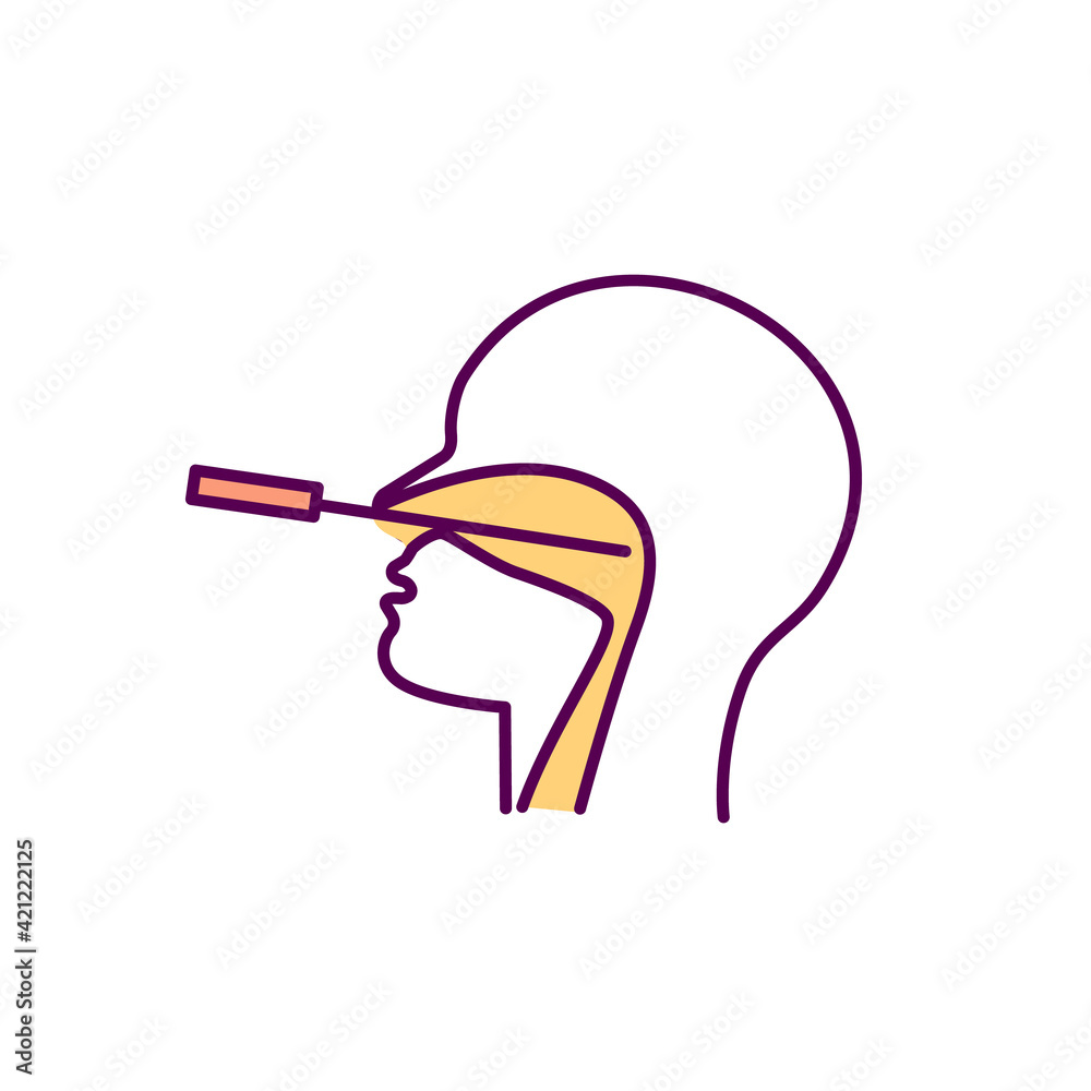 Nasal swab test RGB color icon. Upper respiratory tract infections ...