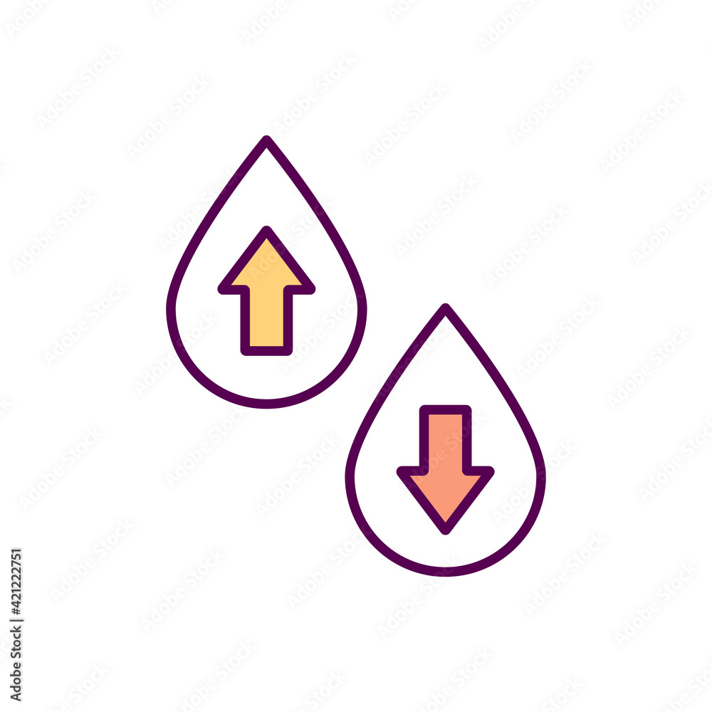 Blood count RGB color icon. Measuring red blood cells. High and low ...