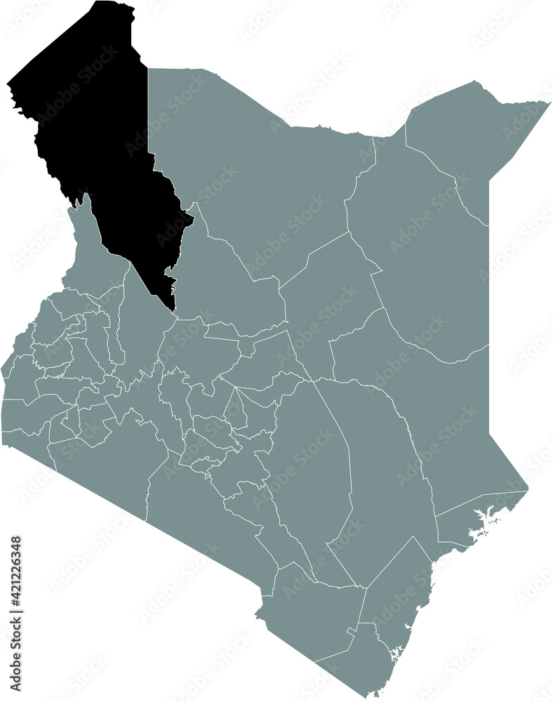 Vetor de Black highlighted location map of the Kenyan Turkana county ...