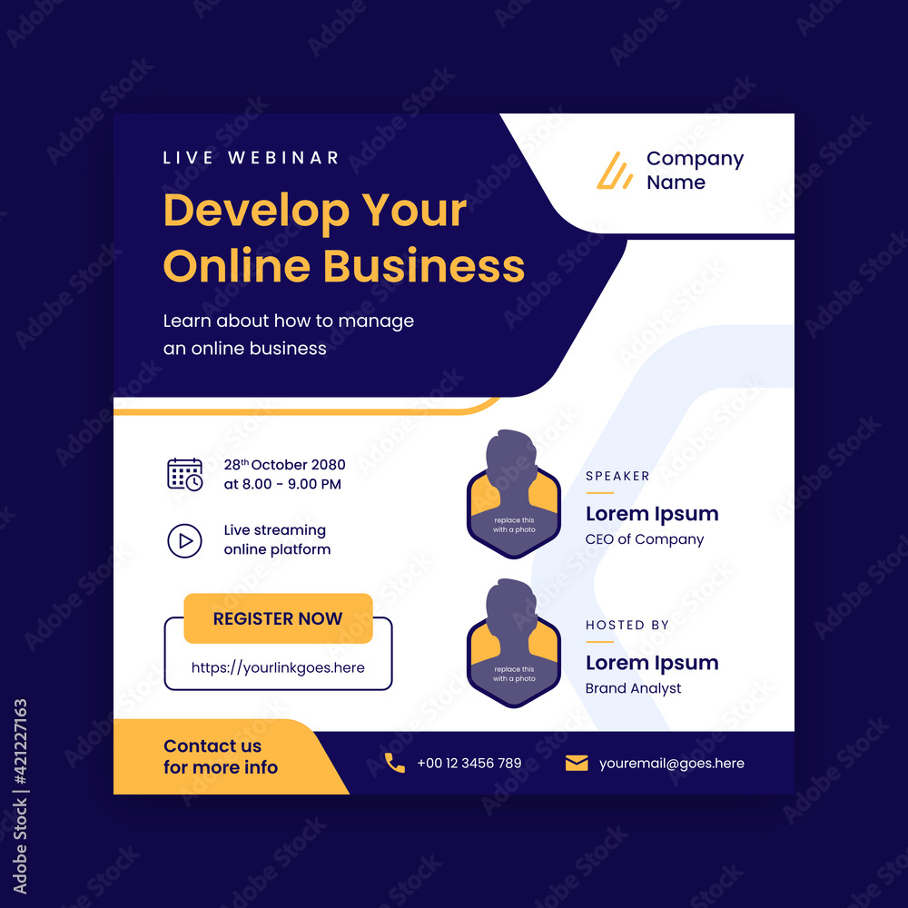 webinar square poster design template vector Stock Vector | Adobe Stock