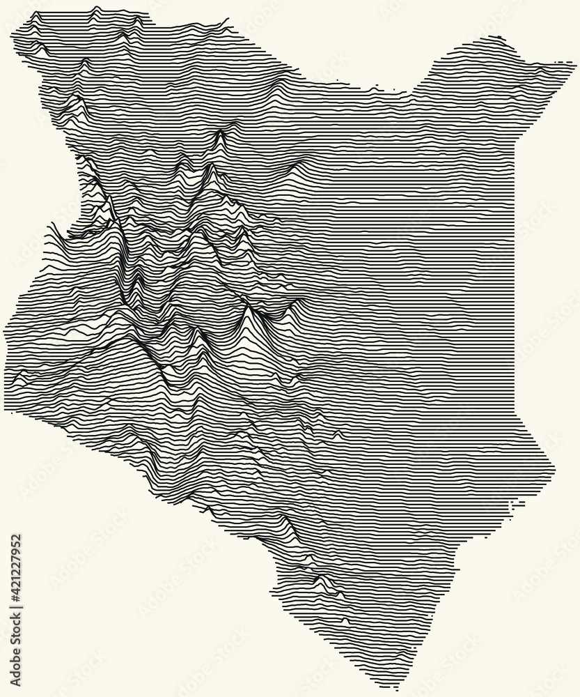 Light topographic map of the Republic of Kenya with black contour lines ...