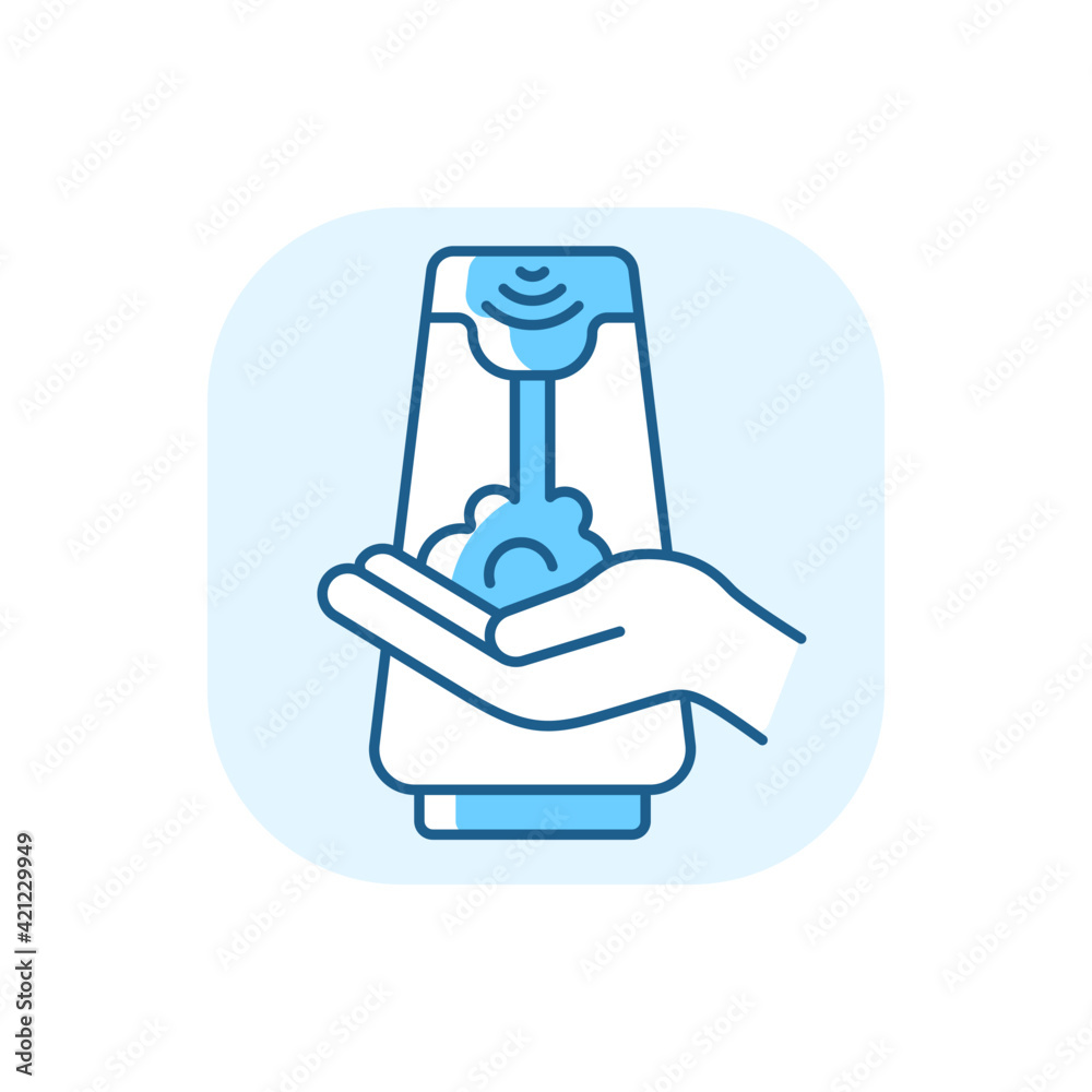 Touchless soap dispenser blue RGB color icon. Smart device that allow ...
