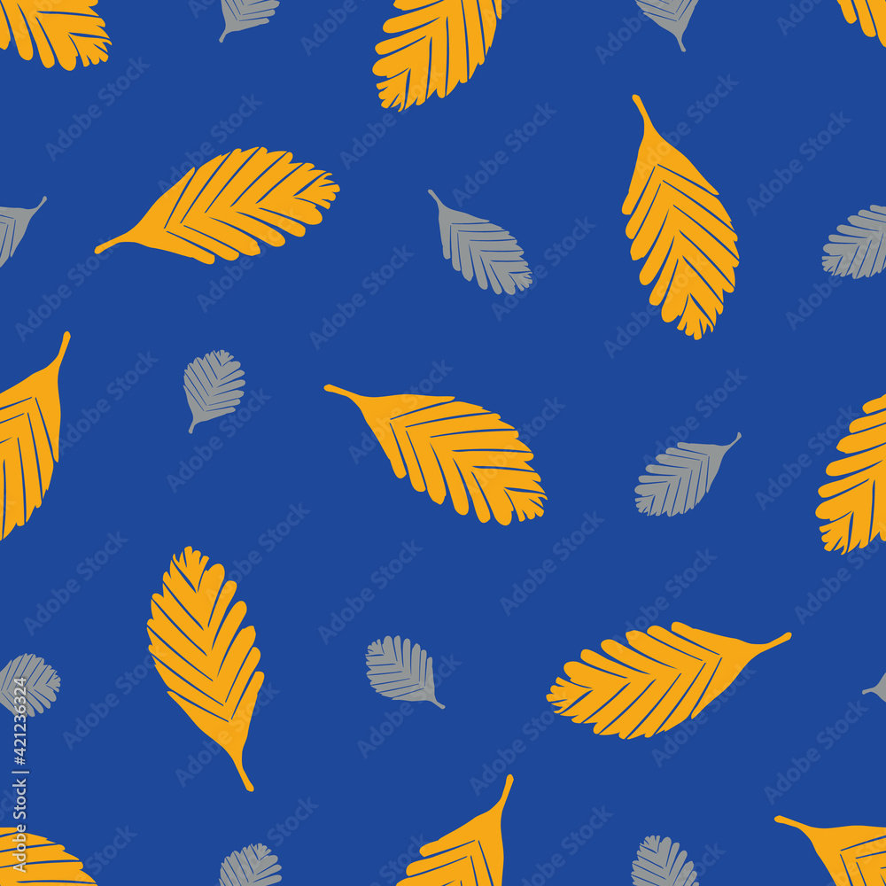 Simple elm leaf seamless vector pattern background. Hand drawn orange ...