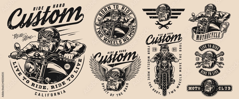 Custom motorcycle vintage monochrome emblems Stock Vector | Adobe Stock