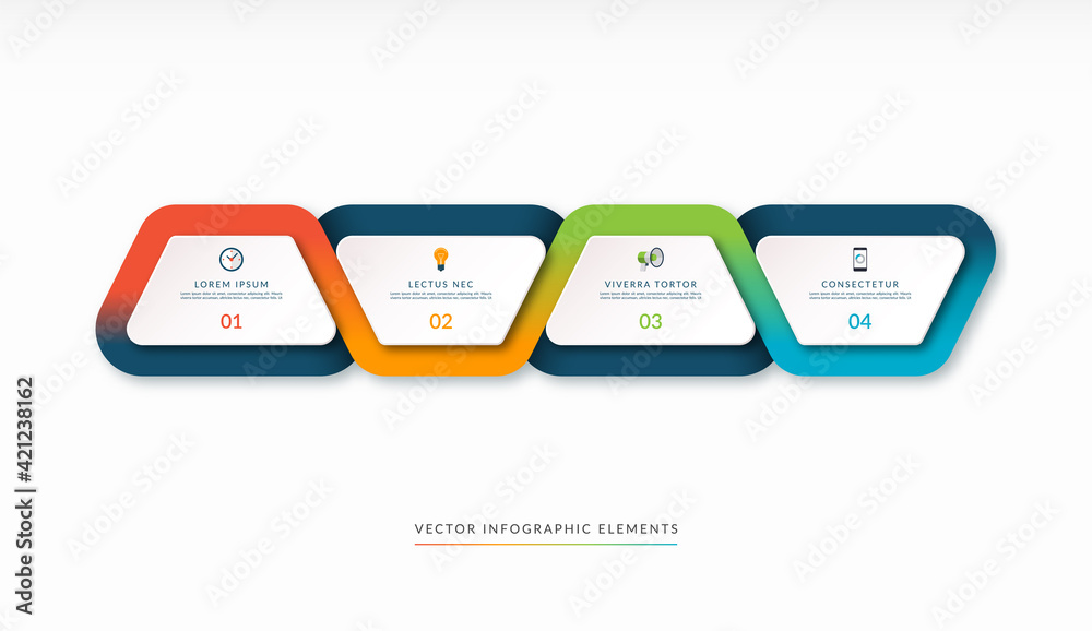 Vetor de infographic timeline in the form of four trapezoidal design ...