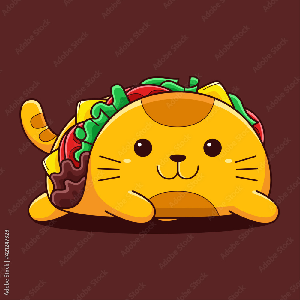 Cute Taco Cat Vector Cartoon Style Stock Vector | Adobe Stock