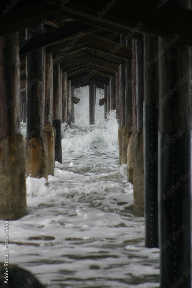 Stormy California Beach with Giant Waves hitting Newport Pier and Sea ...