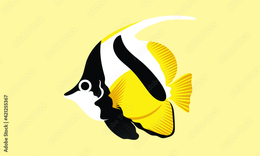 longfin bannerfish or pennant coralfish. collection set of coral fish ...