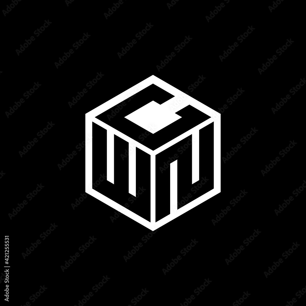 WNC letter logo design with black background in illustrator, cube logo ...
