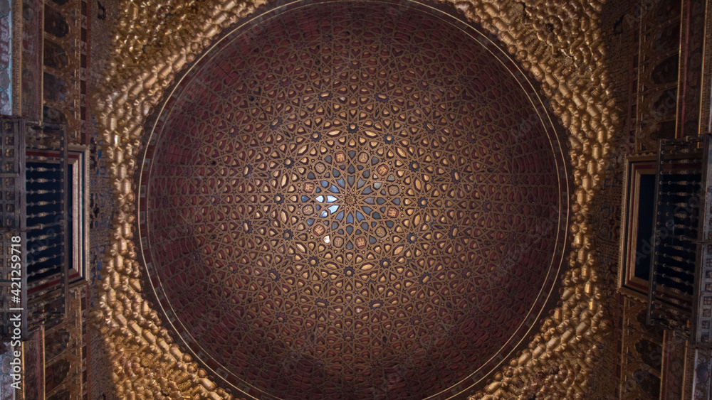 Islamic Architecture Ceiling In Sevilla With Golden Details Stock Photo ...