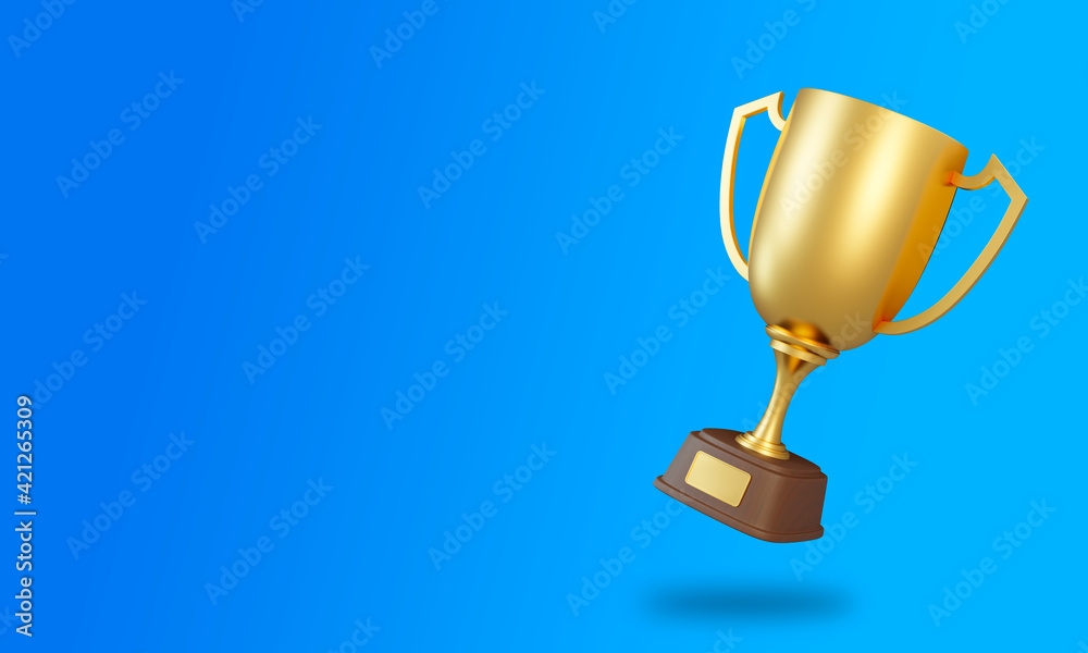 Trophy cup on blue background. Sport tournament award, gold winner cup ...