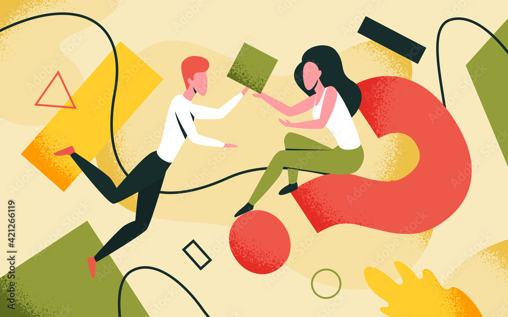 Business geometry, teamwork concept vector illustration. Cartoon tiny ...