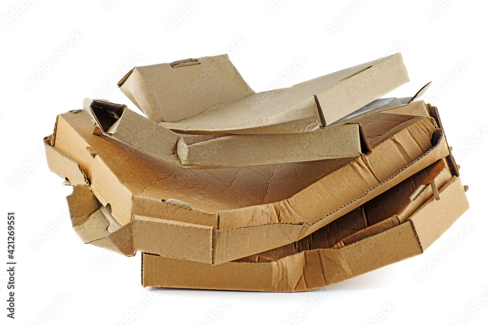 Damaged cardboard boxes for pizza isolated on white Stock Photo | Adobe ...