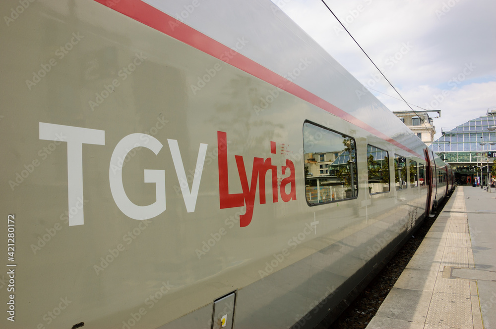 PARIS, FRANCE - MAY 16, 2016: TGV Lyria train at Gare de Lyon (Lyon ...