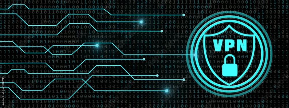 VPN logo in shield with padlock - information connecting lines on ...