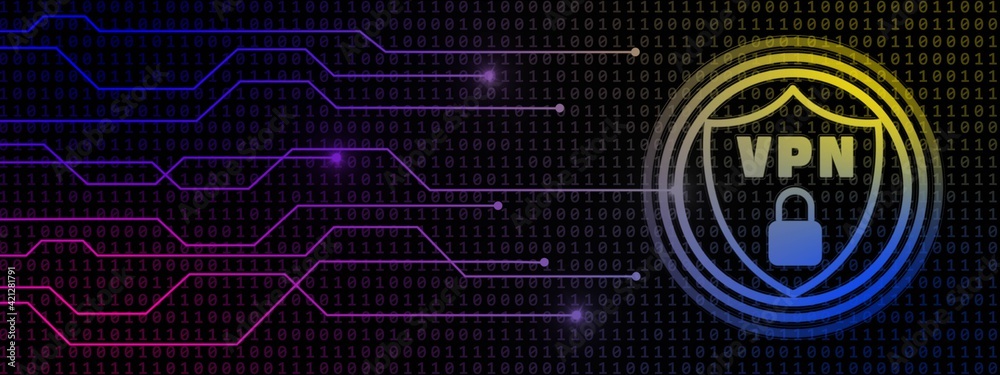 VPN logo in shield with padlock - information connecting lines on ...