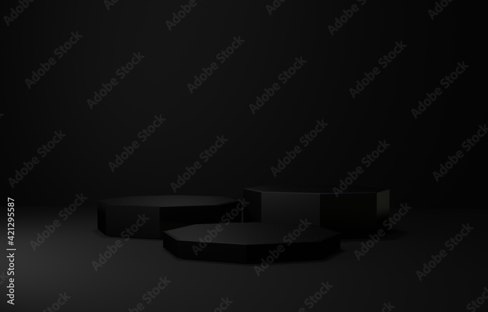 display Dark black with Geometric shapes 3d background, Empty podium on ...