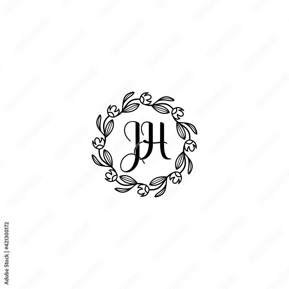 JH initial letters Wedding monogram logos, hand drawn modern ...