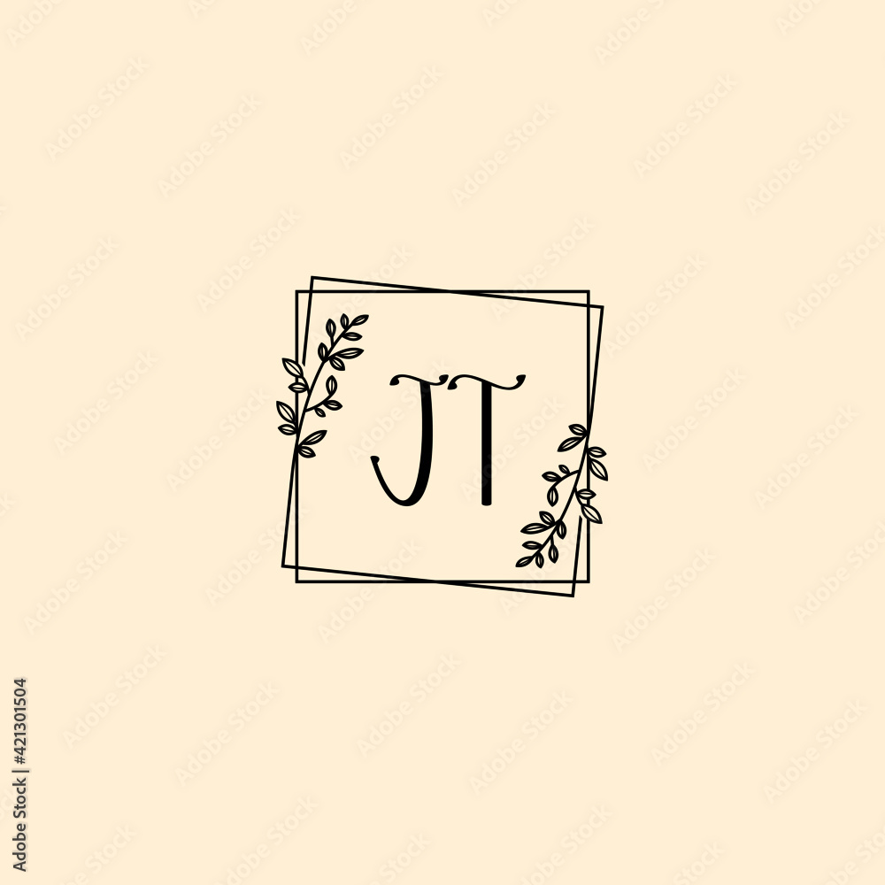 JT initial letters Wedding monogram logos, hand drawn modern ...