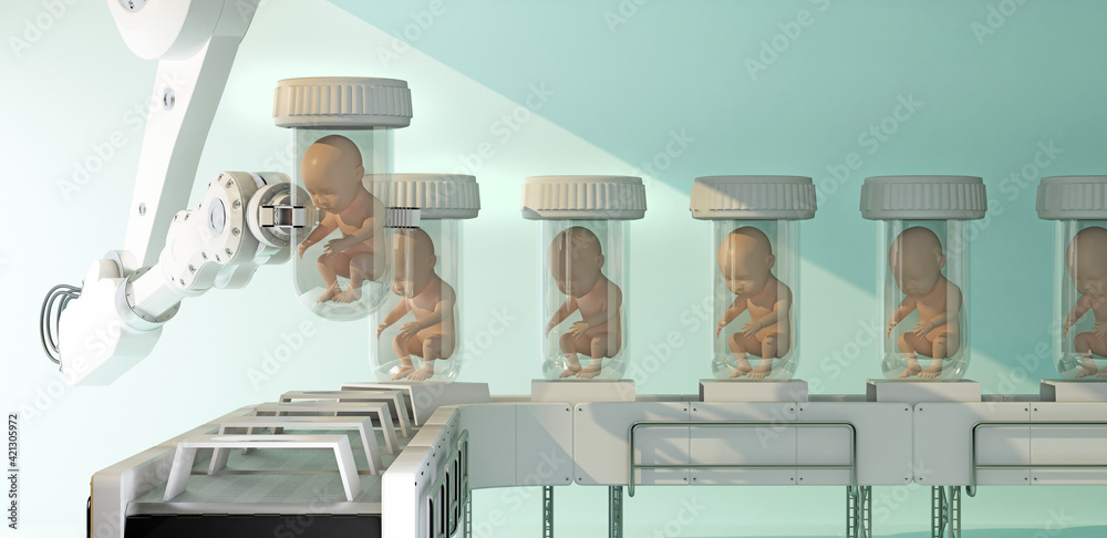 robotic arm holds capsule with an embryo on the conveyor Stock ...