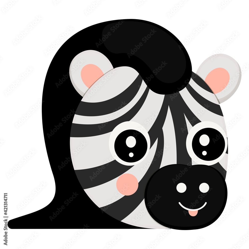 Cute face of little smiling cartoon zebra with protruding tongue and ...