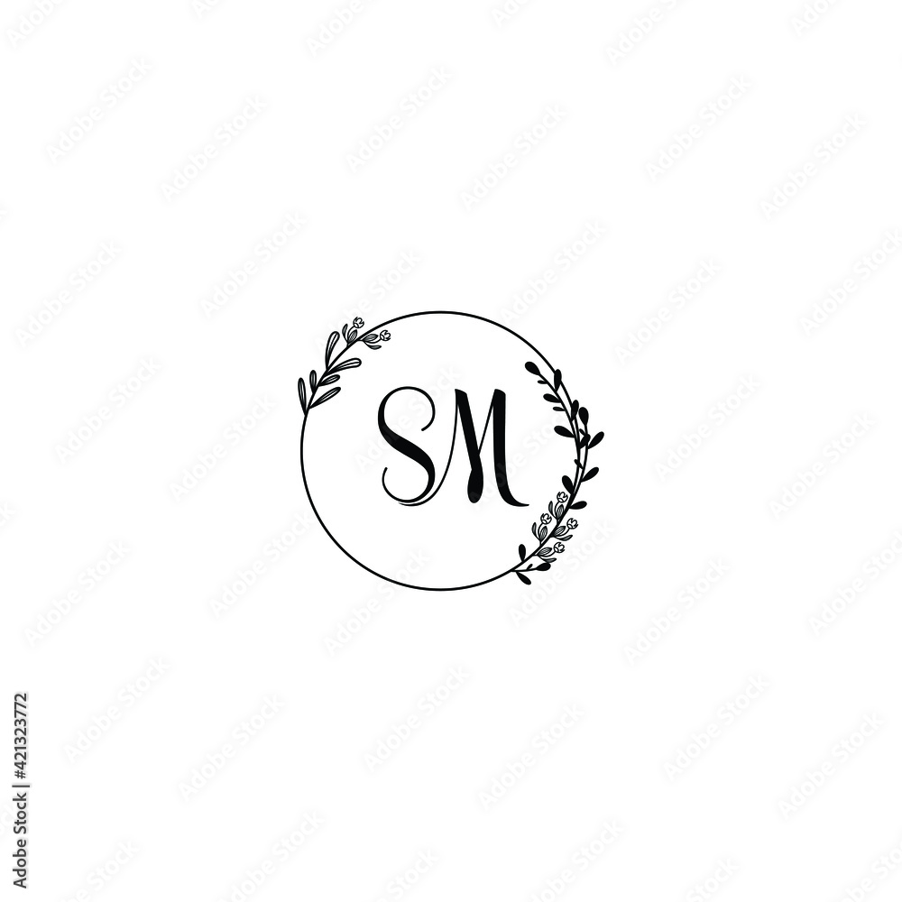 SM initial letters Wedding monogram logos, hand drawn modern ...