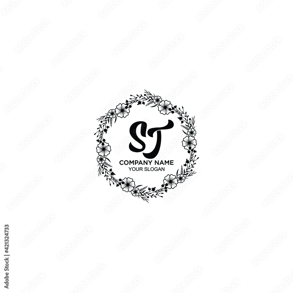 ST initial letters Wedding monogram logos, hand drawn modern ...