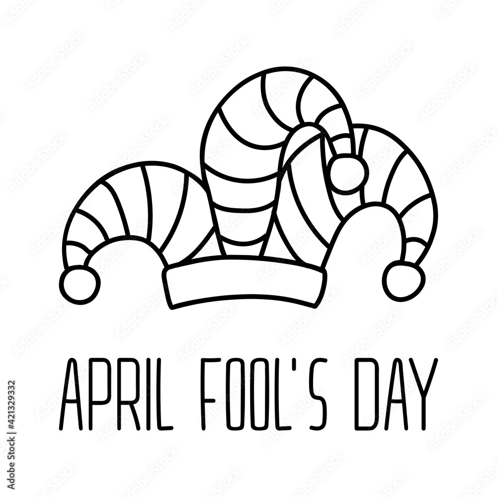 April Fools Day vector doodle card. Outline illustration of jester's ...