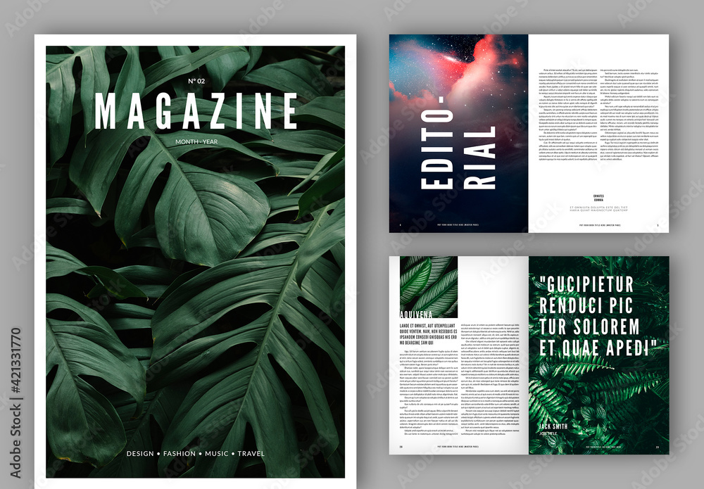 Magazine Layout with Black Accents Stock Template | Adobe Stock