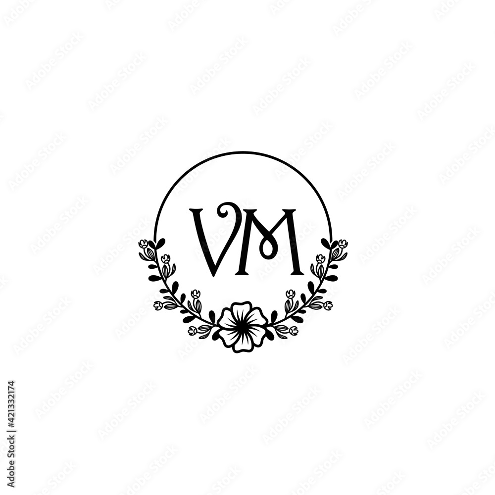 VM initial letters Wedding monogram logos, hand drawn modern ...