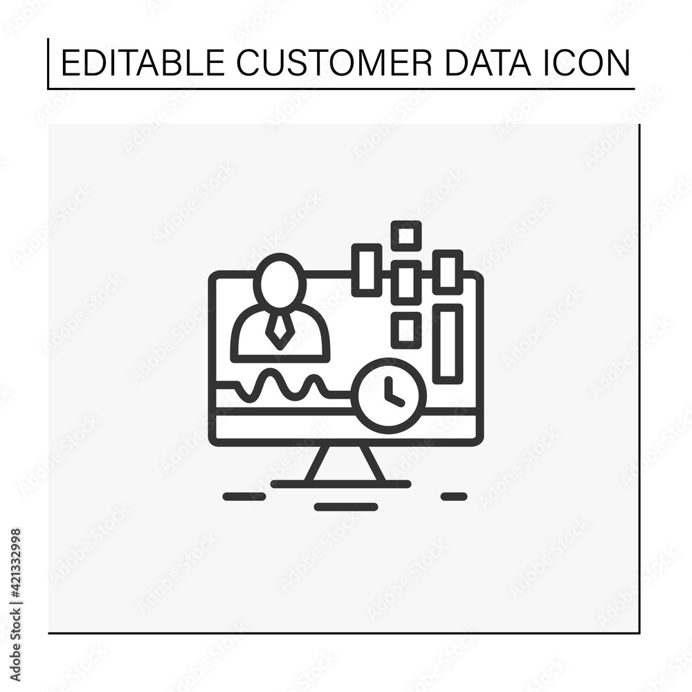Real-time customer data line icon. Concentrates on real-time data ...