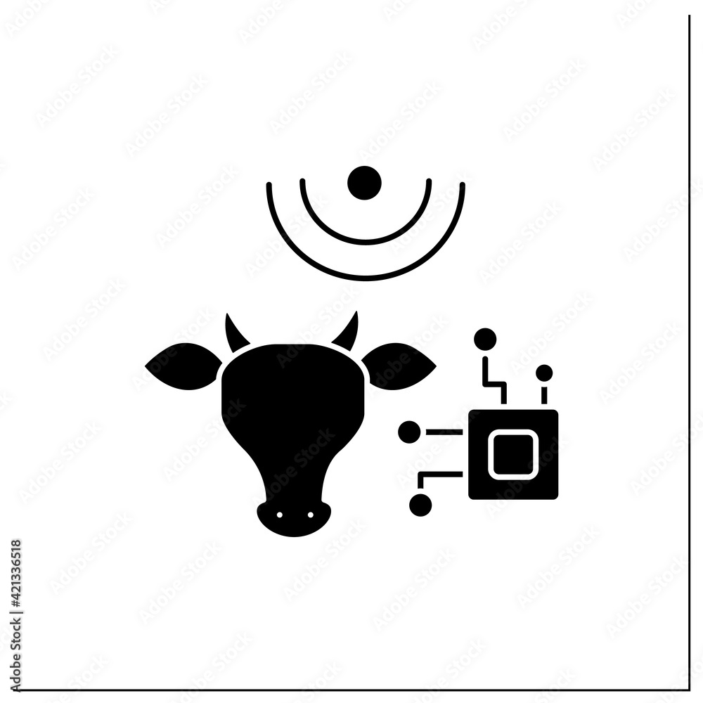 RFID animal identification glyph icon. Digitalization in agriculture ...