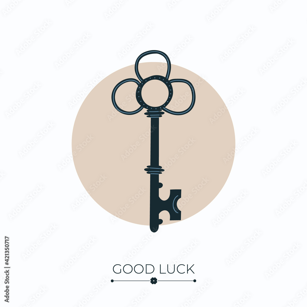 Key fortune and success charm, talisman or amulet with good luck words ...