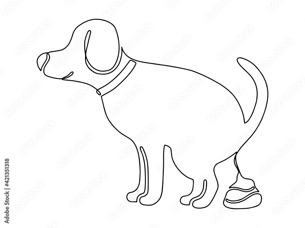 Dog pooping isolated. Warning clean up excrement, feces, shit. Care of ...