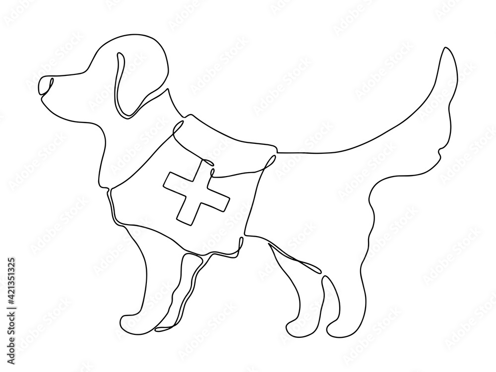 Hand drawn service dog golden retriever. Assisted therapy. Emotional ...