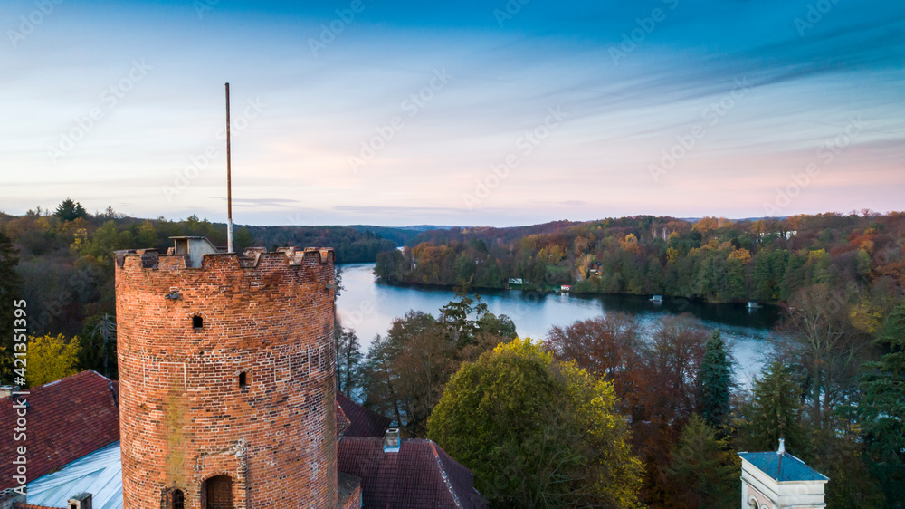 Panorama of the city of Łagów and Łagowskie Lake in Poland. View of the ...