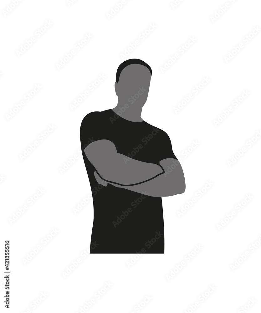 Silhouette of a sporty man with crossed arms. Icon, pictogram of a male ...