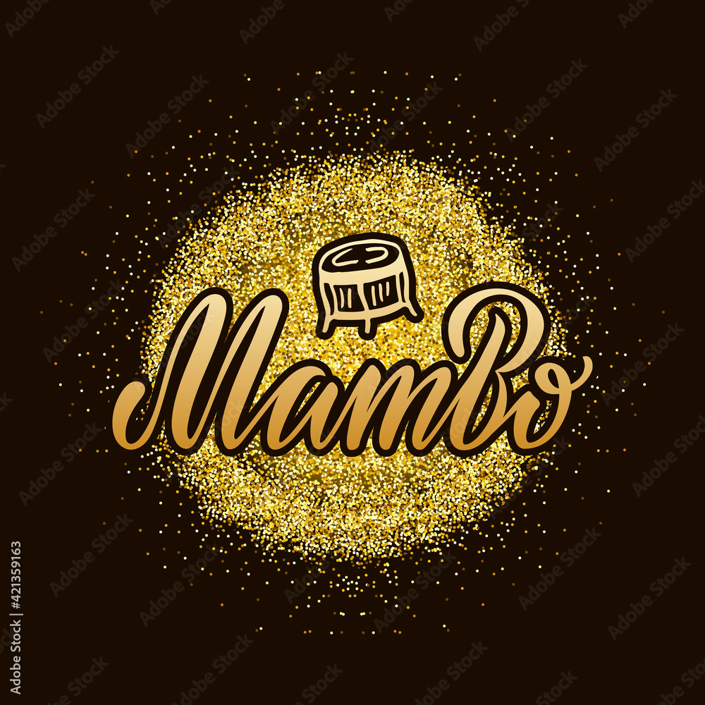 Vector illustration of mambo isolated lettering with a cuica icon for ...