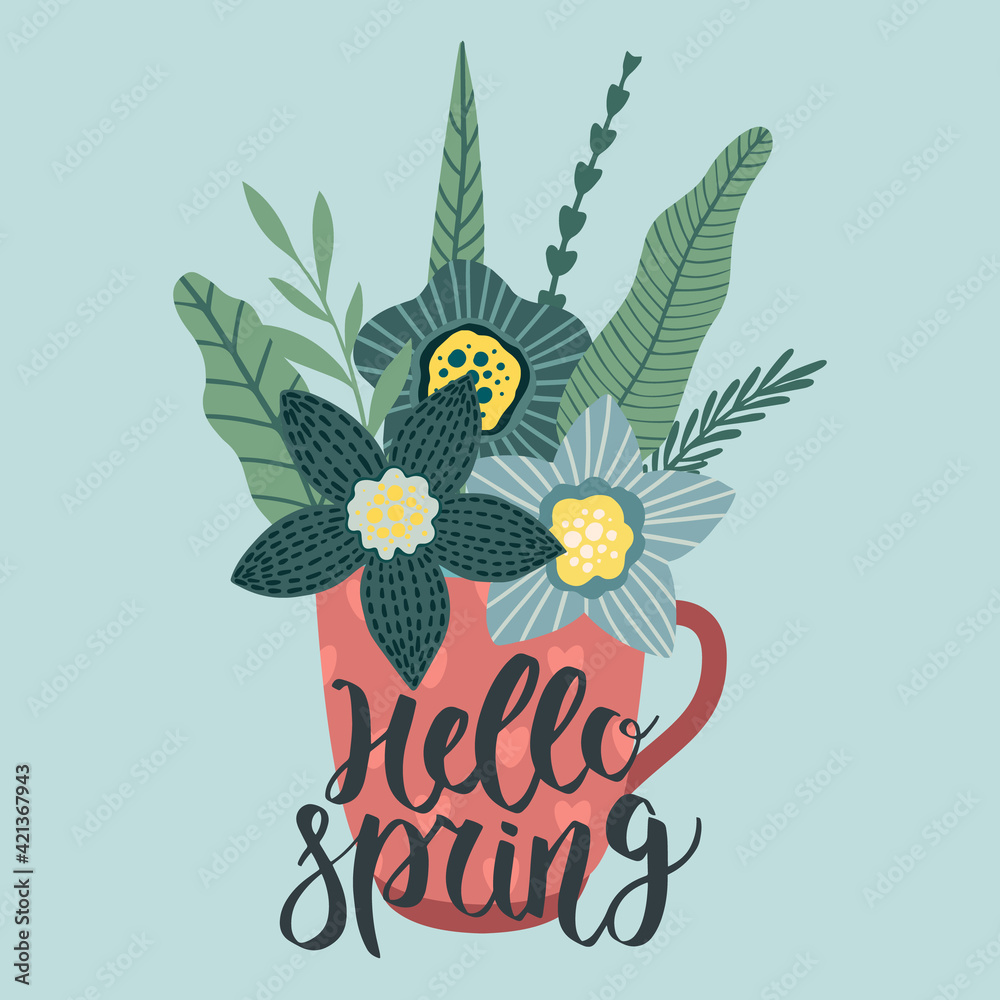 Vector posters with spring flowers. Drawings for a card, poster or ...