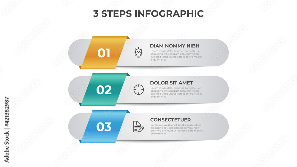 3 points of steps diagram, vertical list layout, infographic template ...