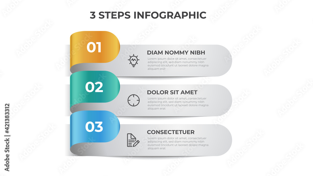 List layout with 3 points of steps diagram, infographic element ...
