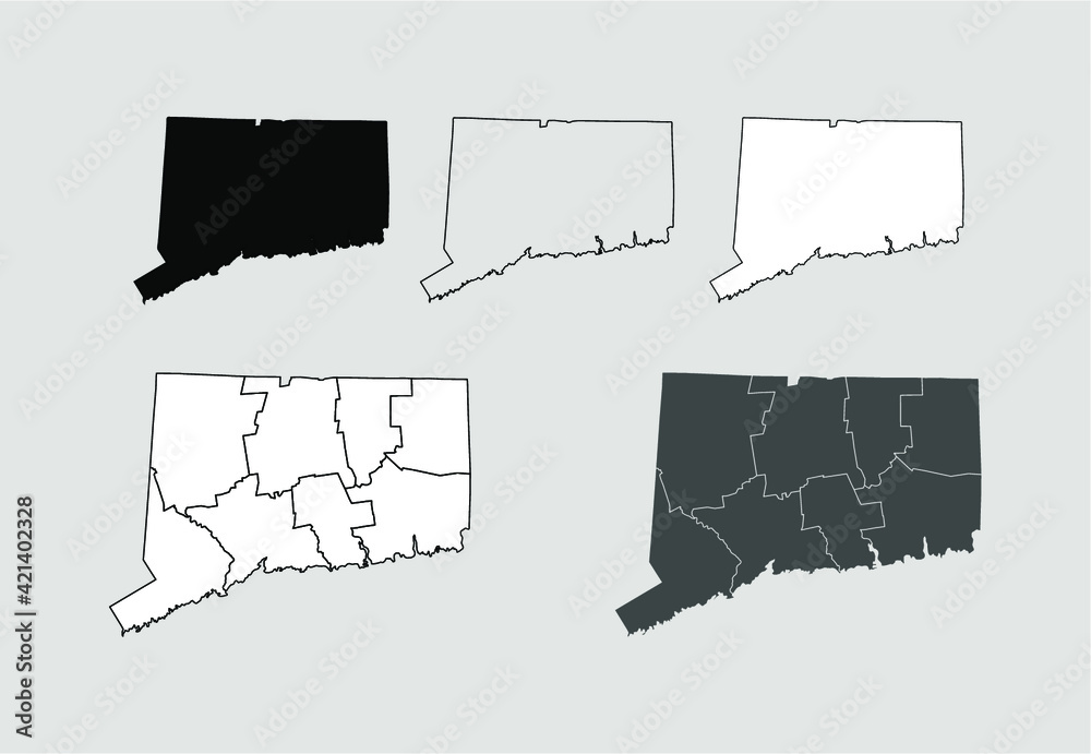 Connecticut US State Map Blank Black Silhouette, Contour Outline and ...