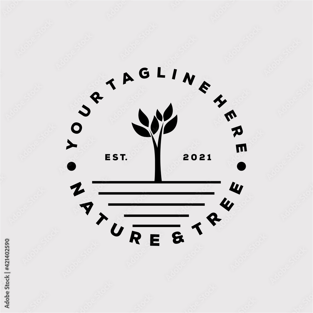 vintage nature and tree logo vector illustration design. minimalist ...