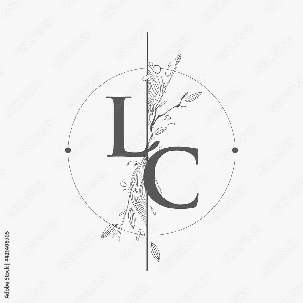 Letter LC Initial Logo with Hand Draw Floral, Initial Wedding Font Logo ...
