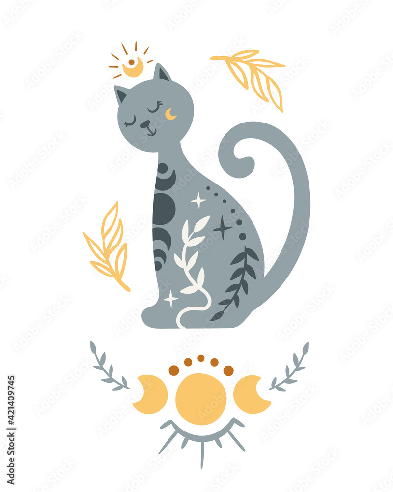 Cartoon kids celestial space cat nursery poster Stock Vector | Adobe Stock