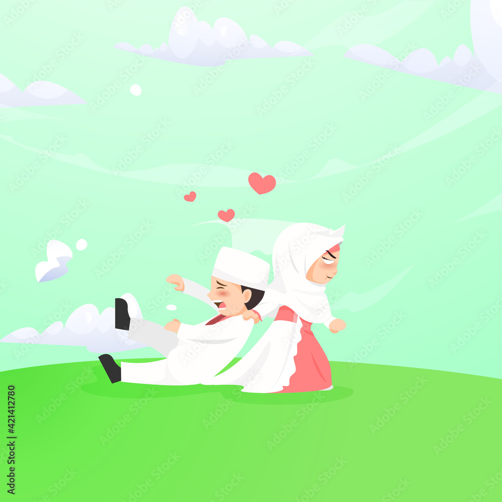 cute chibi kawaii muslim couple hijab get married vector character ...