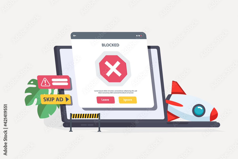 Advertising, ad blocking software. Promotion advertisement isolated ...